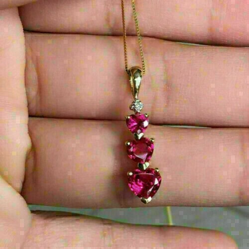 2 Ct Heart Cut Simulated Pink Ruby Women's Pretty Pendant 14K Yellow ...