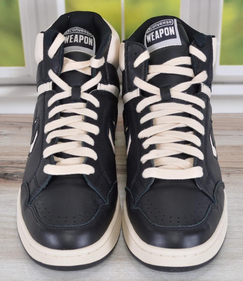 Converse Men's Leather CONVERSE WEAPON MID Sneakers Shoes Black/Ivory ...