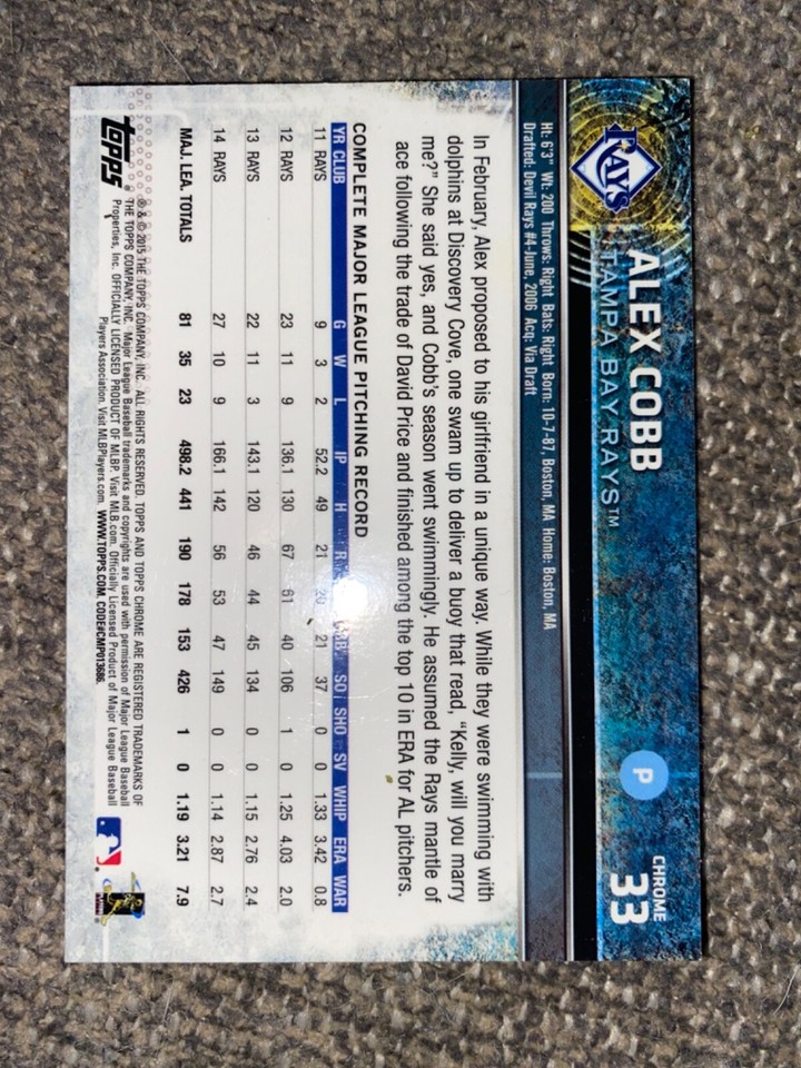 2015 Topps Chrome Refractor #33 Rays Alex Cobb Baseball Card | eBay