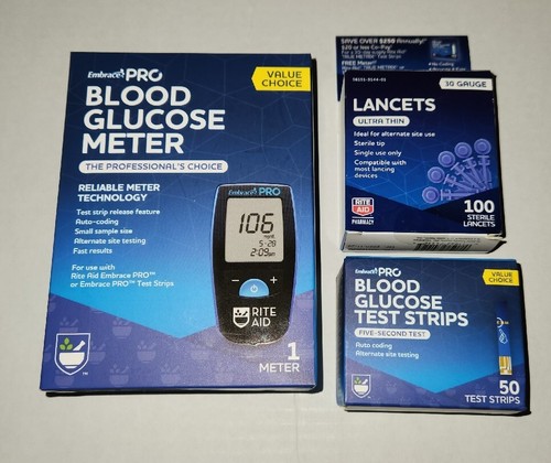 NEW Omnis Embrace Pro Blood Glucose Meter With Test Strips & Lancets ...