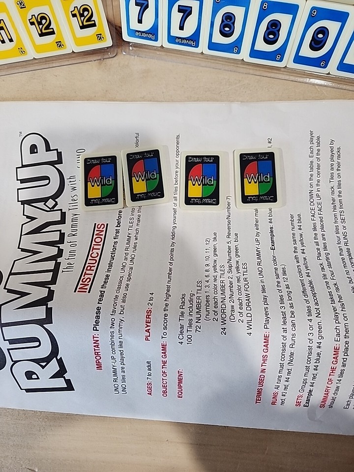 UNO Rummy-Up Tile Board Game Mattel (1993) Complete Clean & Pre-owned ...