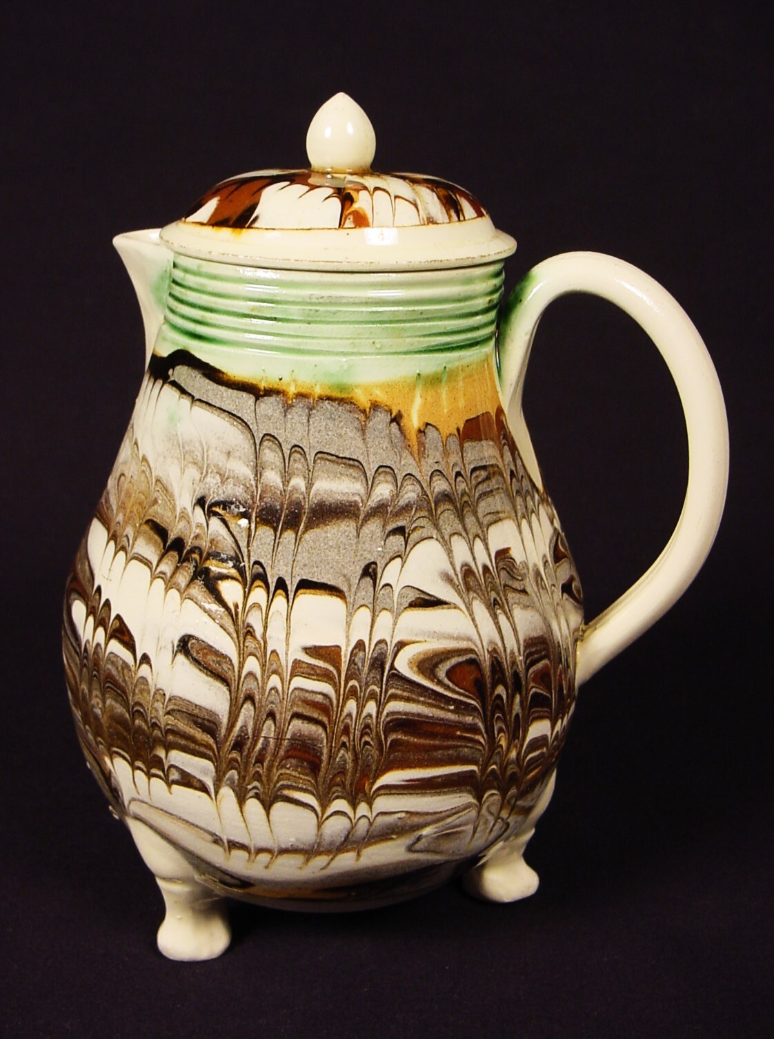 EXTREMELY RARE 1775 MOCHA WARE MARBLED & COMBED POT CREAMWARE MOCHAWARE ...