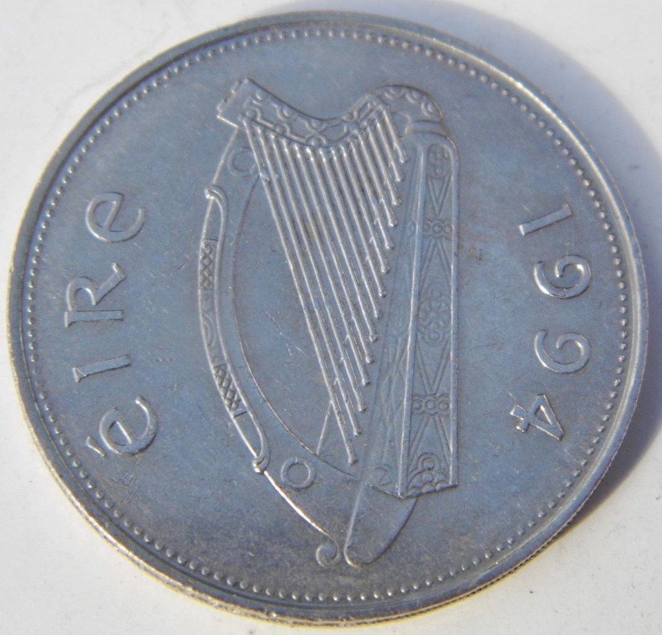 Irish Pre Euro £1 Punt Pound Coin 1994 XF Grade Stag Elk Deer Harp ...