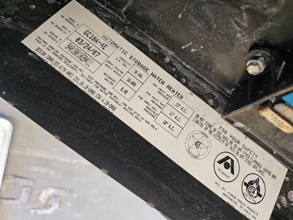 USED ATWOOD GC10A-4E RV Water Heater from 08 ALFA SEE YA S/N ...