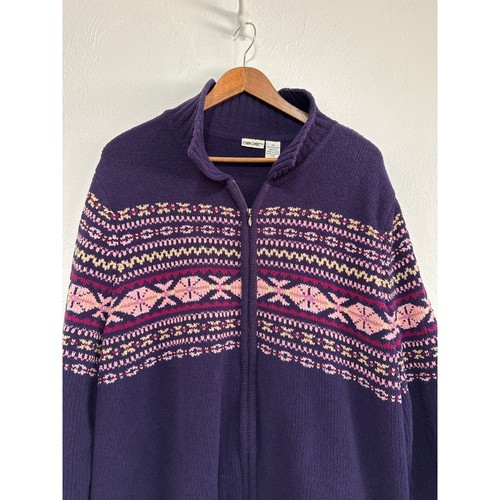 VTG Cherokee Fleece Women's Full Zip Up Cardigan 2X Purple Pink Aztec ...