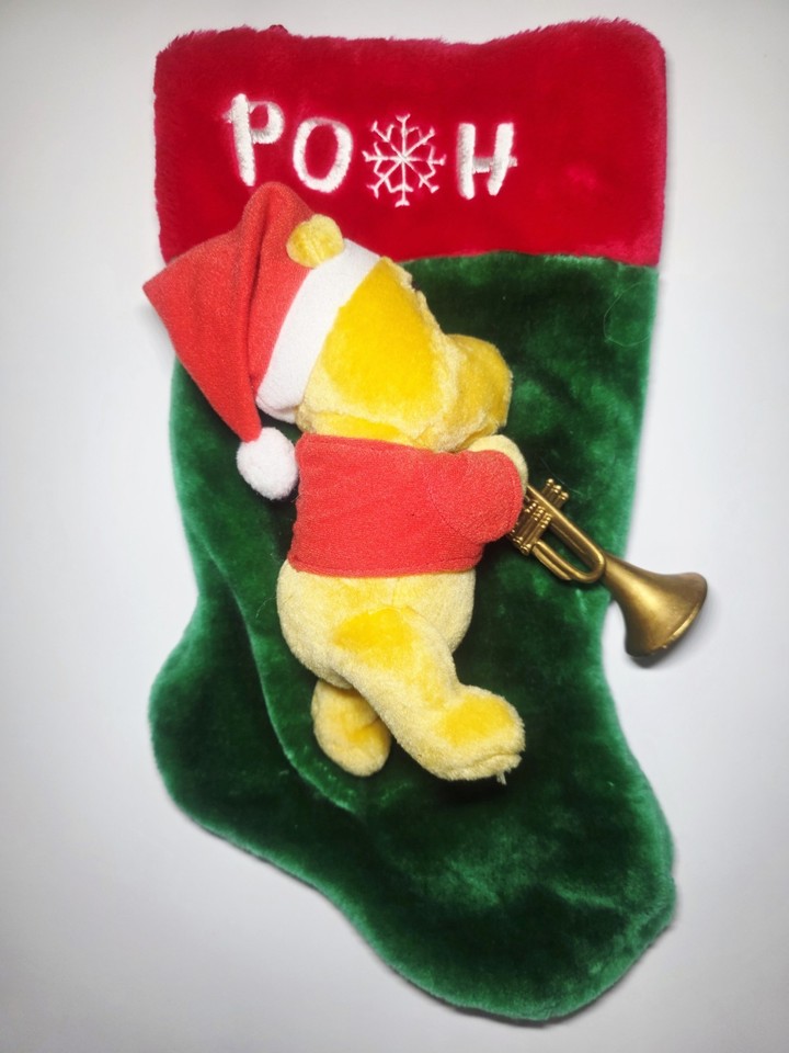 Vintage Christmas Winnie The Pooh Plush Stocking 3D Green Velvet ...