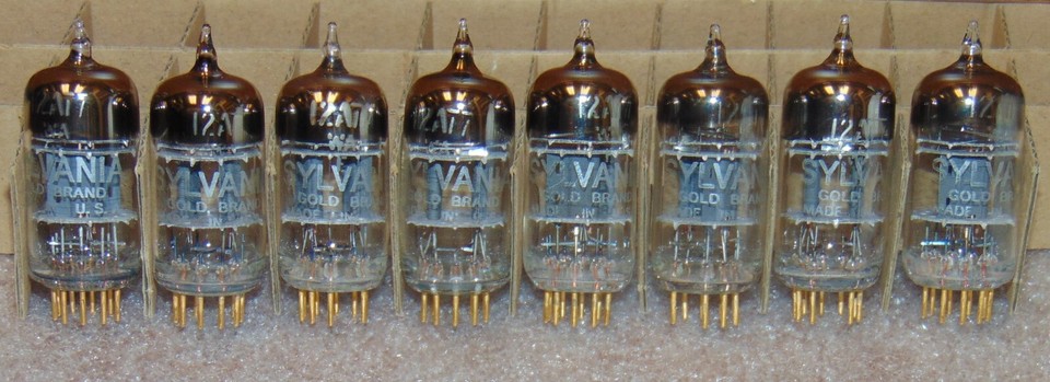 RARE* 12AT7 6201 NOS Pair Sylvania 3 Mica [] Getter GOLD Pin 12AT7WA ...