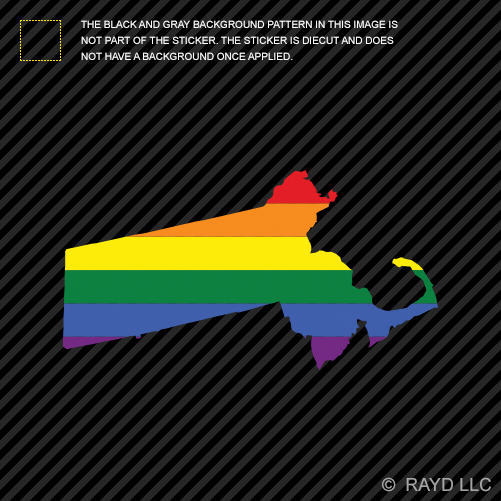 Massachusetts State Shaped Gay Pride Rainbow Flag Sticker Vinyl Decal