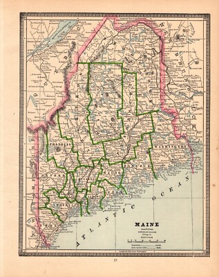 1886 Antique MAINE State Map Vintage George Cram Map of Maine Wall ...