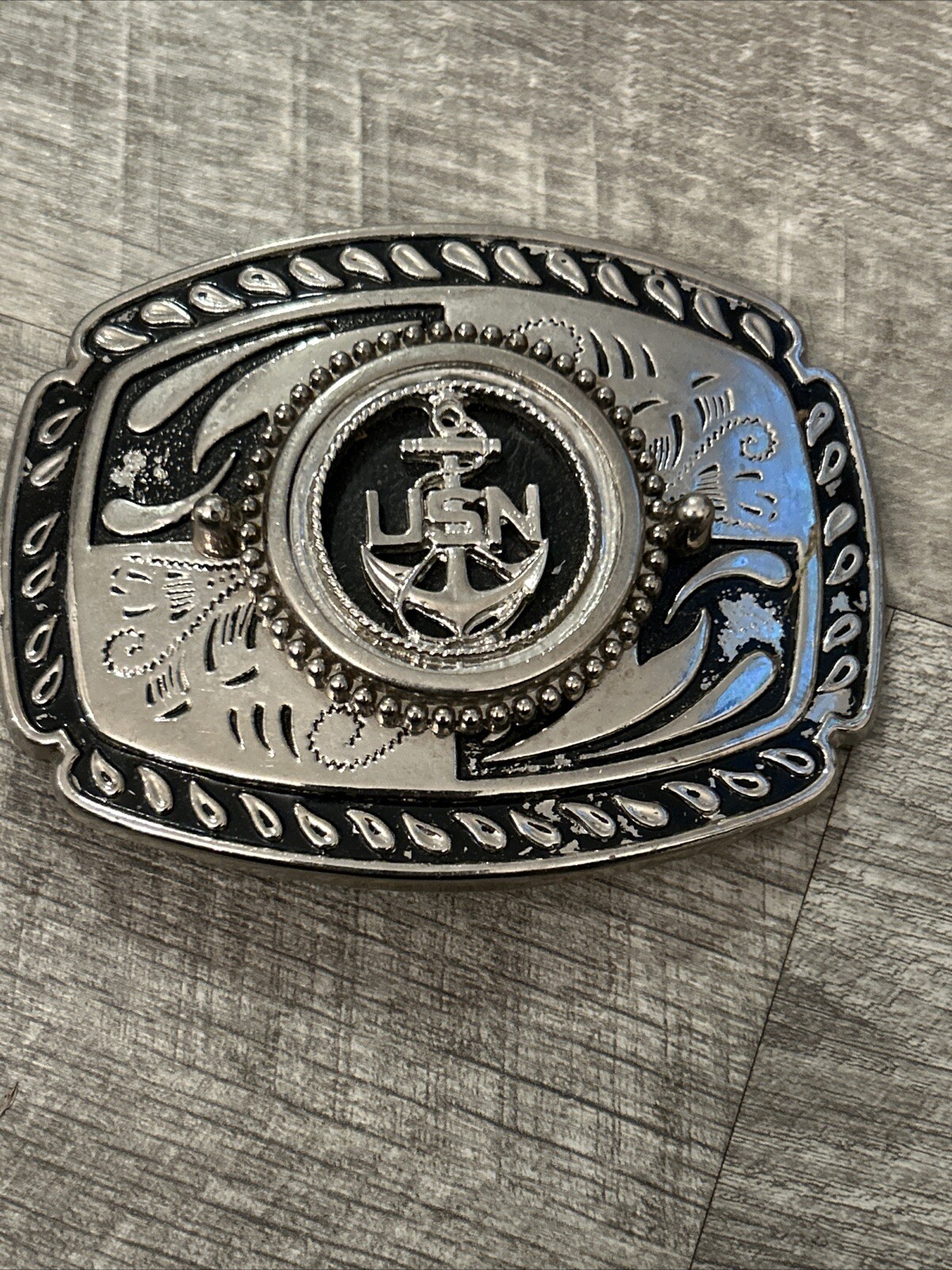 VINTAGE USN NAVY ANCHOR MILITARY BELT BUCKLE MADE IN … - Gem