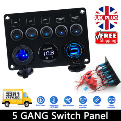 Car Boat RV Van Motorhome 5 Gang 12V 24V Inline Fuse Box LED Switch ...