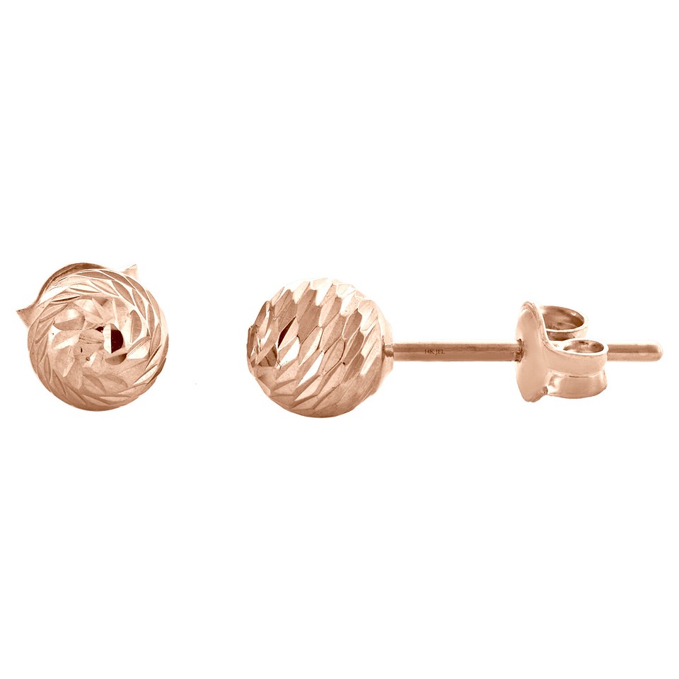 Genuine 14K Solid Rose Gold 5mm Diamond Cut Textured Ball Stud Post ...