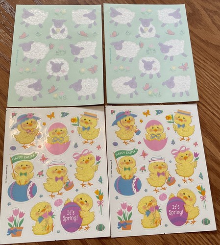 Hallmark Sticker Sheets, Fuzzy Flocked Furry Easter Chicks, Sheep, Lot ...