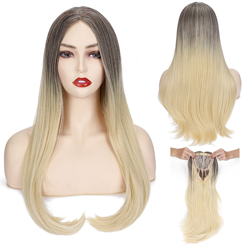 Long Blonde Hair Wigs with Bangs for Women Synthetic Natural Straight ...