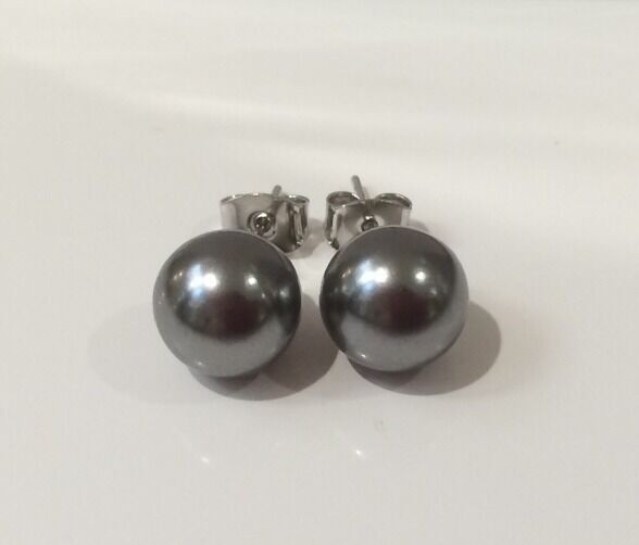 Gray Black Shell Pearl Stud Silver Earring Free 10mm Wedding Formal ...
