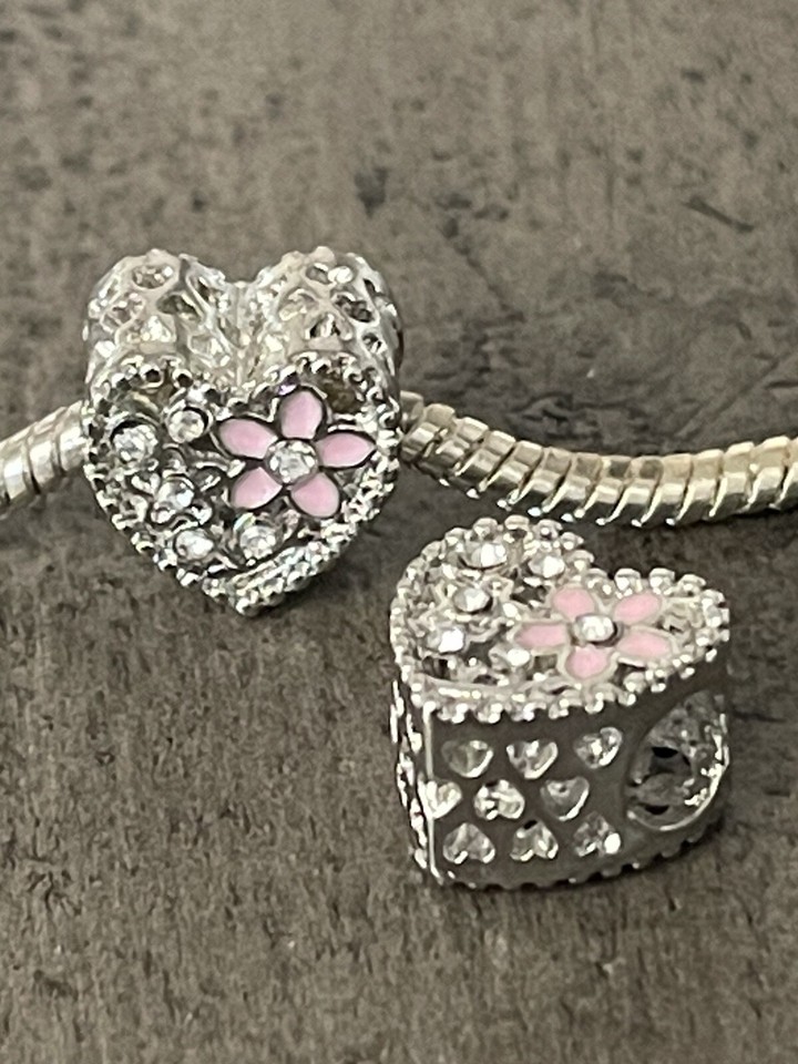 Pink Flower Charm, Pink Flower Jewelry For Charm Bracelet, Flower Charm ...