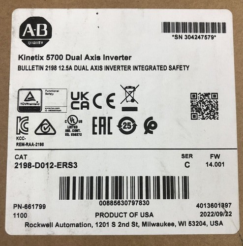 New Factory Sealed AB 2198-D012-ERS3/C Kinetix 5700 Dual Axis Inverter ...