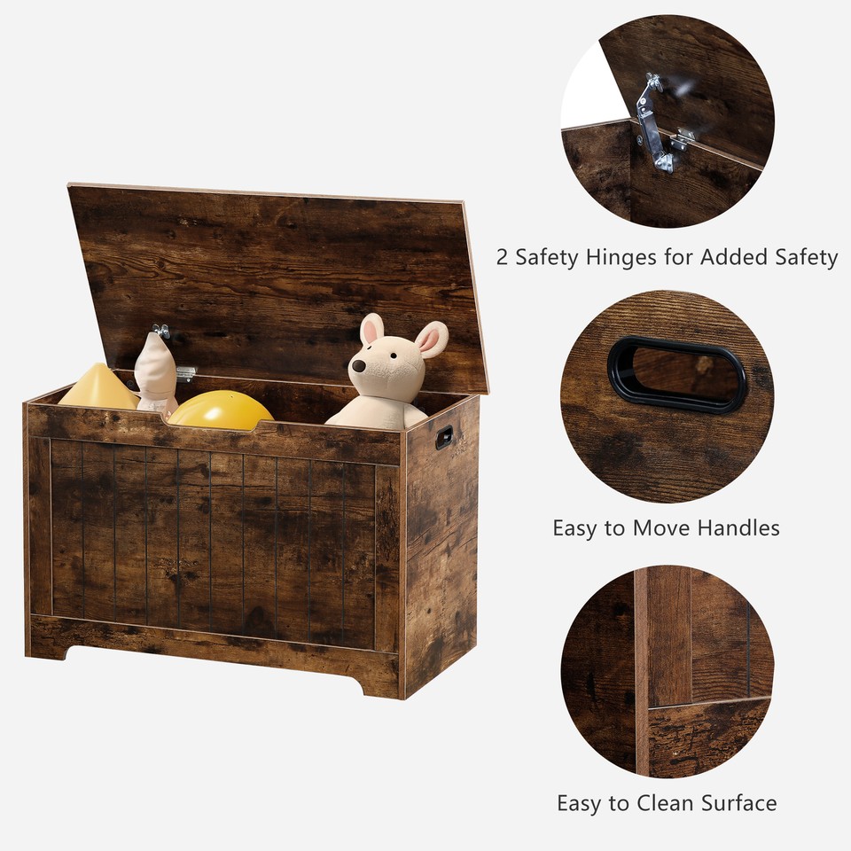 Wooden Toys Box Storage Chest Bench Organizer Bedroom w/2 Safety Hinge ...