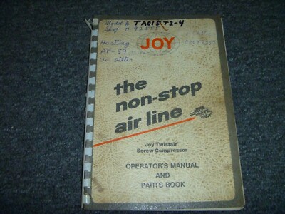 Joy TWISTAIR TA015T2-4 Screw Compressor Parts Catalog & Owner Operator ...