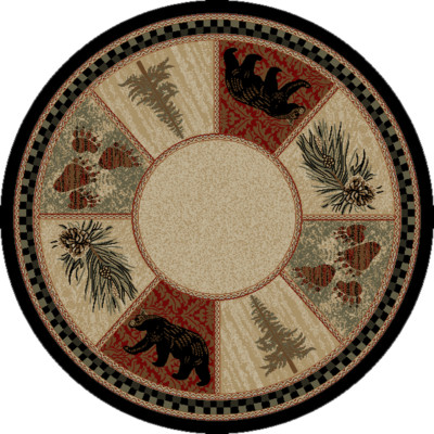 5' (5'3") Round Lodge Cabin Rustic Bear Pinecone Area Rug *FREE ...