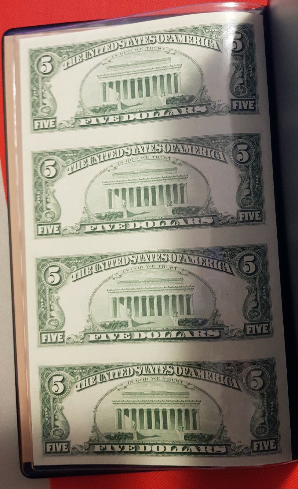 1995 USA 4 UNCUT SHEET $5 LEAGAL USA BANKNOTES BILLS*RARE REAL CURRENCY ...