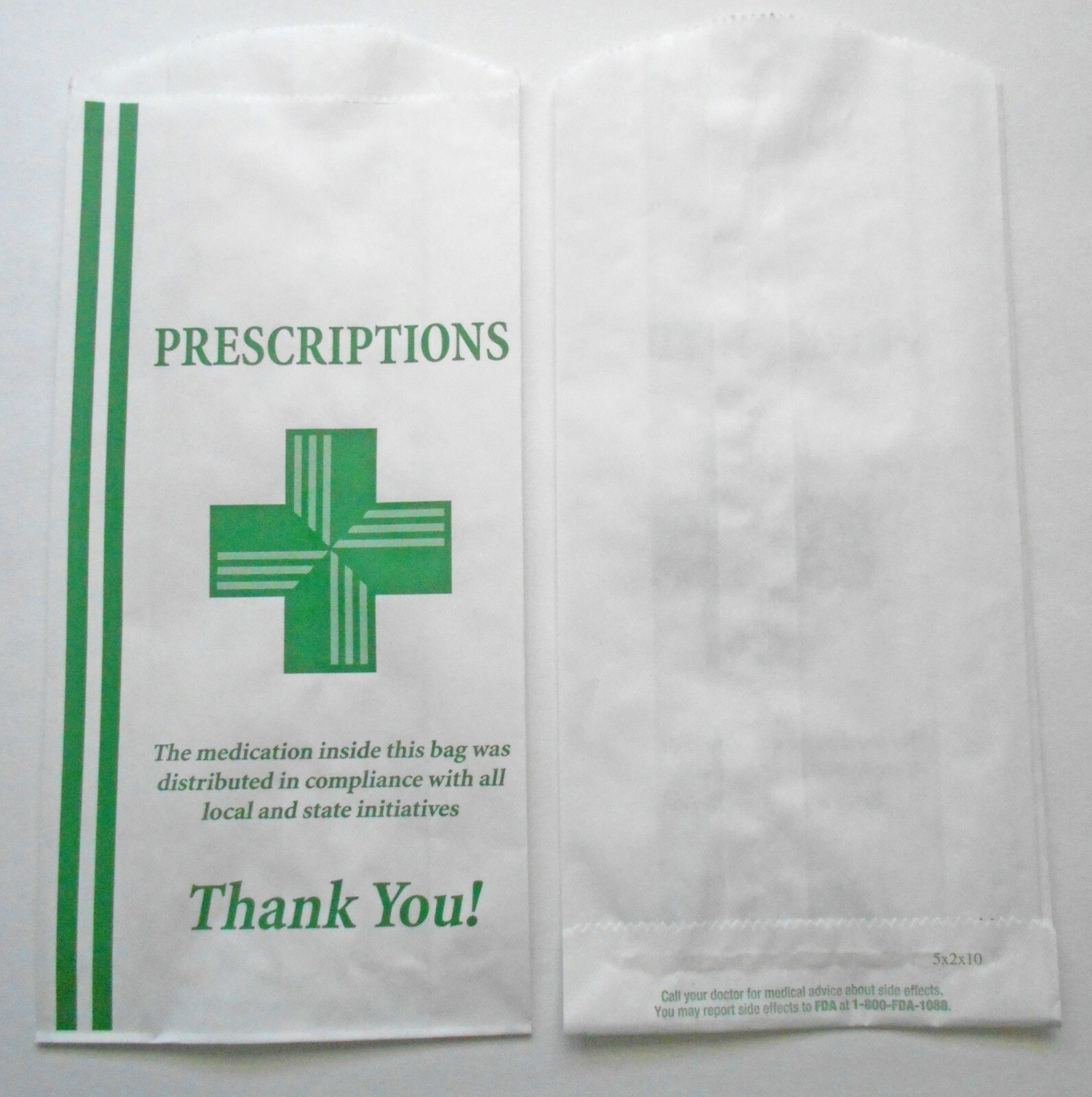 200 Green RX (10x5x2) Paper Prescription Pharmacy Bags Medication Drug ...