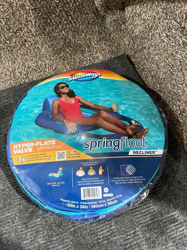 SwimWays Spring Float Recliner Lounger Pool Lake Hyper-Flate Valve Blue ...