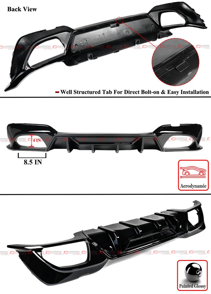FOR 19-22 BMW G20 330i M340i CTM STYLE GLOSS BLACK REAR DIFFUSER W ...