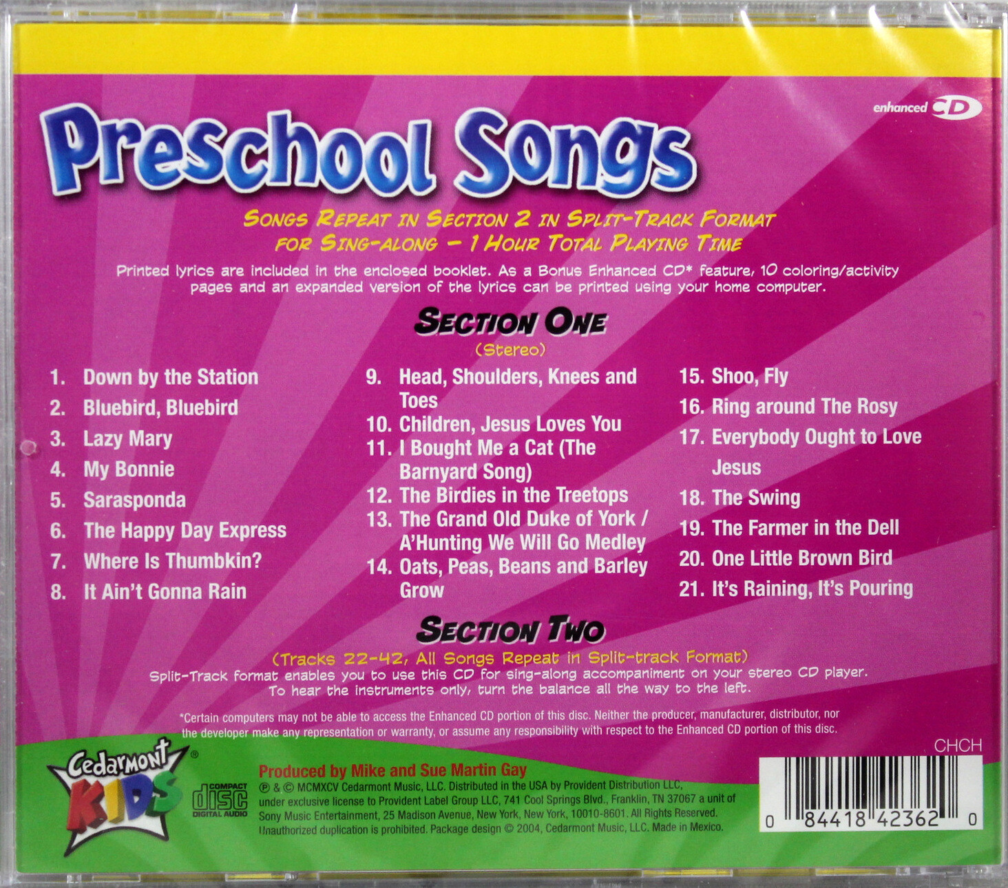 Cedarmont Kids Preschool Songs Sing-Along NEW CD 21 Classic Songs For ...