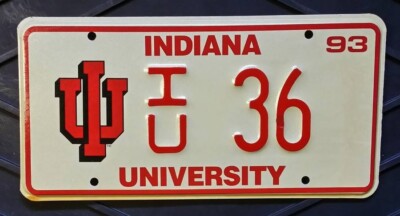 1993 Indiana Collegiate Vanity License Plate Indiana University - IU 36 ...