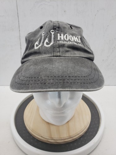 Hooks Adams Brand Denim Leather Strap Ball Cap Hat Adjustable Size 7 1/ ...