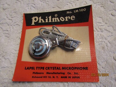 Vintage Philmore LM 100 Lapel Type Crystal Microphone Mic NOS 1950s ...