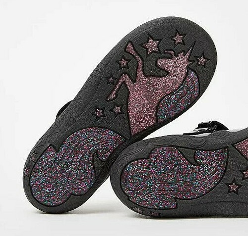 Girls Black Unicorn Light Up 1 Strap School Shoes Size 8-2UK Wide Fit ...