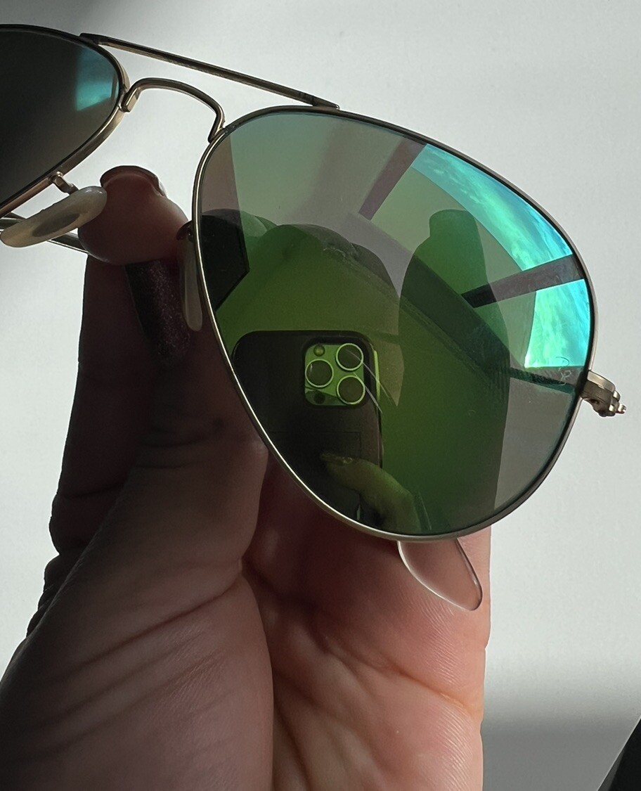 Ray-Ban RB3025 Aviator Green Flash Lenses Gold Metal Frame Sunglasses ...