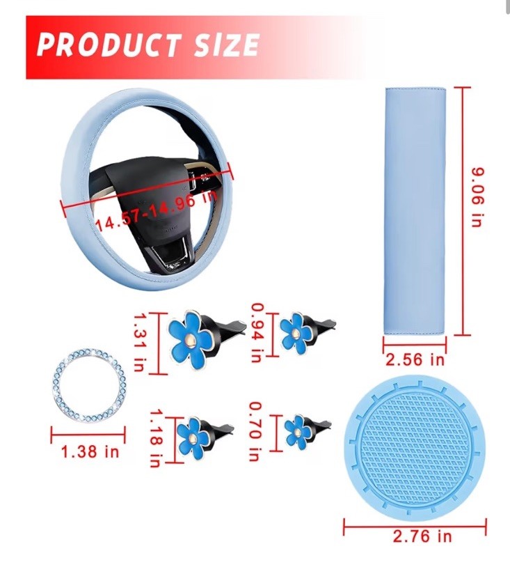 10pc Car Accessory Set Cover, Belt Protector, Flower Vent Clip, Button ...