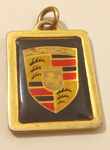 Vintage Porsche Crest Small Square Black Gold Enamel Fob Charm Keychain ...