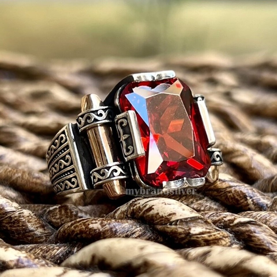 Men's Garnet Ring 925 Sterling Silver Turkish Jewelry Size 7-15 #TR167 ...