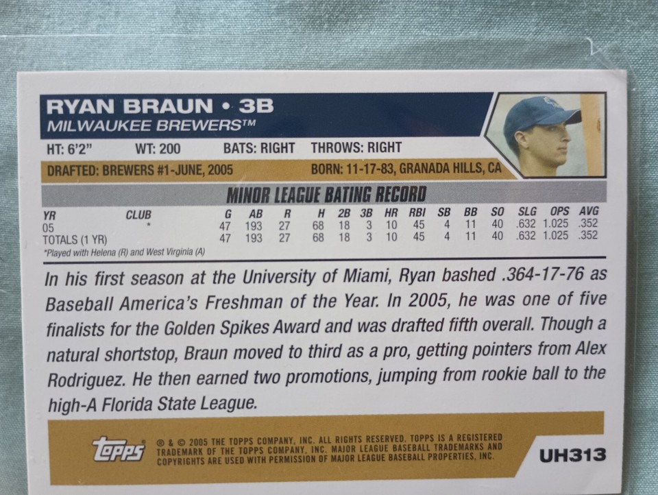 2005 Topps Update And Highlights Ryan Braun Rookie Card | eBay