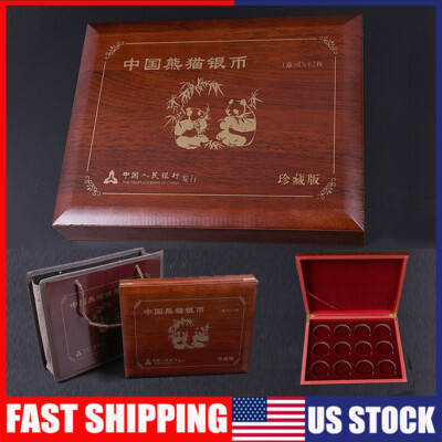 Panda Wooden Storage Case Display Box Holder for 12 Coin Collection ...