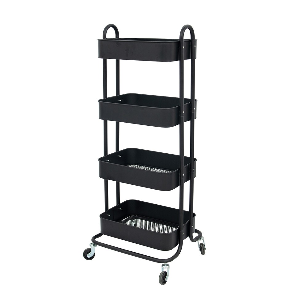 4-Tier Utility Rack Shelf Rolling Storage Cart w/ Handle Wheels for ...