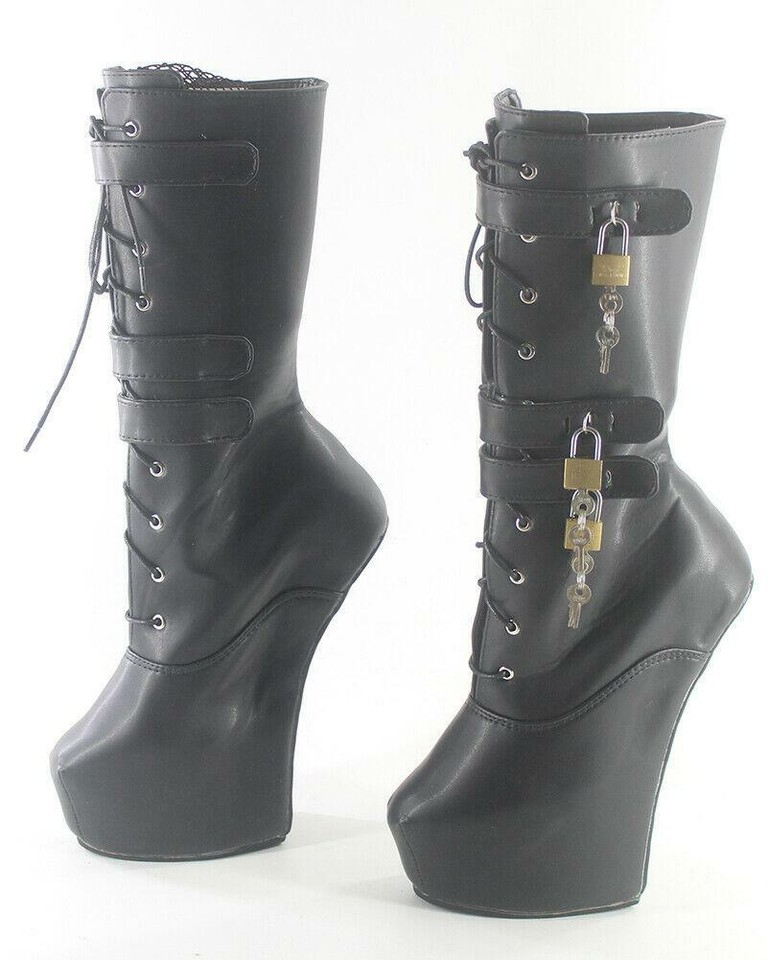 Women 20cm Heelless Horse Ponying Hoof Heel Matte Locked Padlocks Mid ...