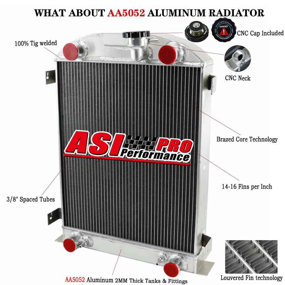 3 Row Aluminum Radiator for 1932-1938 1933 Ford Stock Height Flathead ...