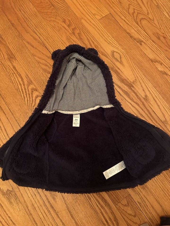 Carter’s Infant Blue Bear Hooded Fleece zip up Jacket Baby Boys size 3 ...
