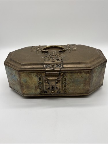 Vintage Octagon Hinged Lockable Trinket Lock Box | eBay