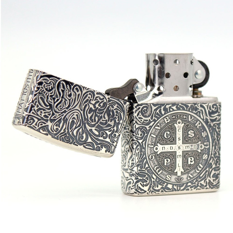 Zippo Constantine lighter Custom/Full Sides Engraving Chrome St. Father ...