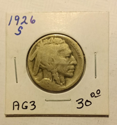 1926-S KEYDATE Buffalo Nickel 5 Cent- Scarce key-date coin with ...