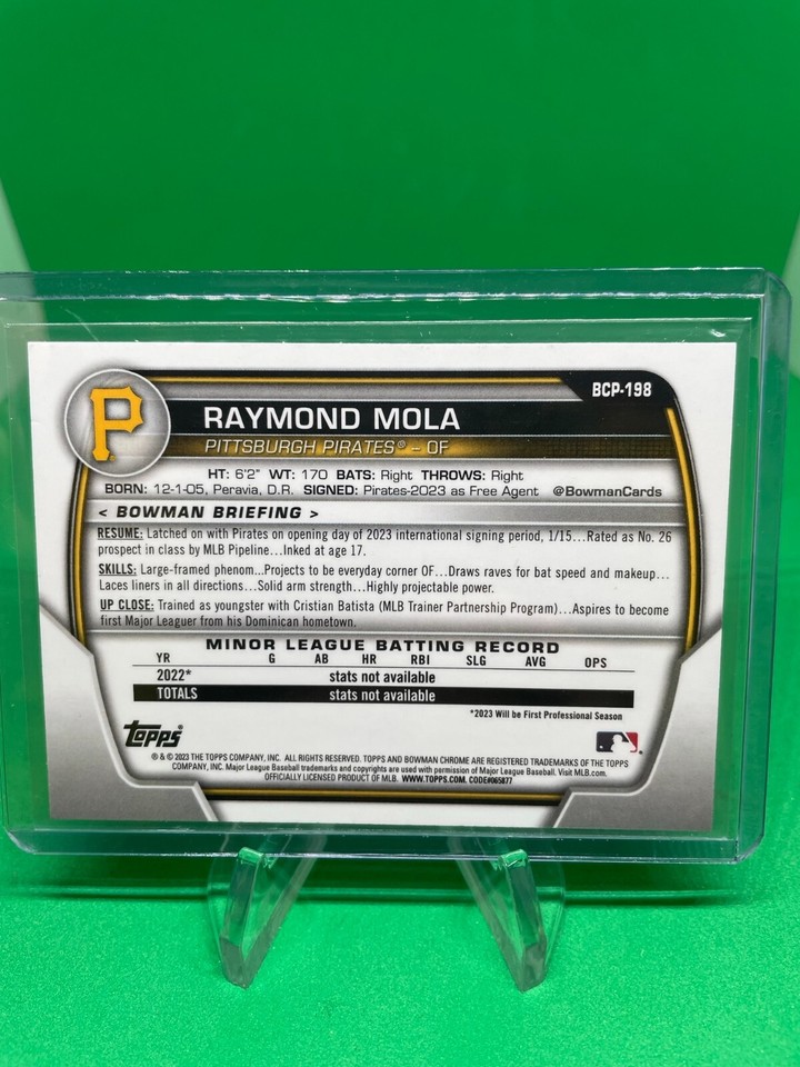2023 Bowman Chrome #BCP-198 Raymond Mola Pittsburgh Pirates | eBay