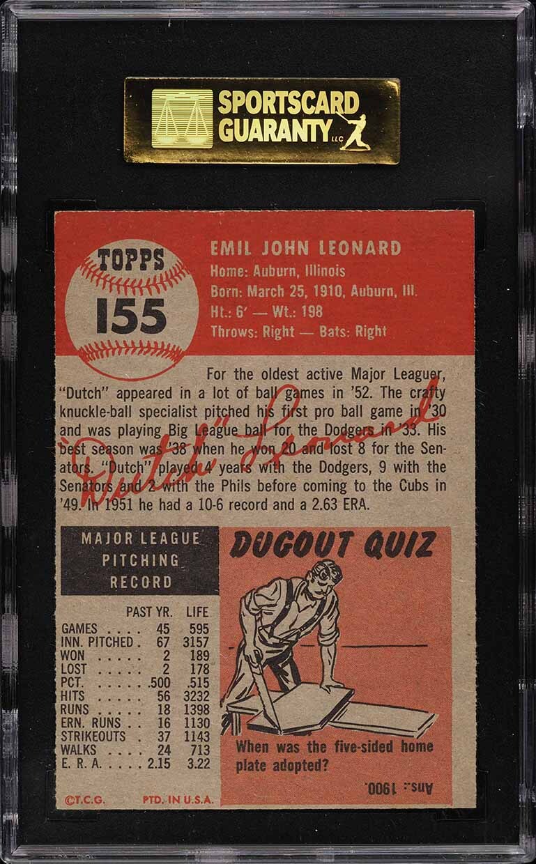 1953 Topps - Bio Information is Black #155 Dutch Leonard (RC) for sale ...