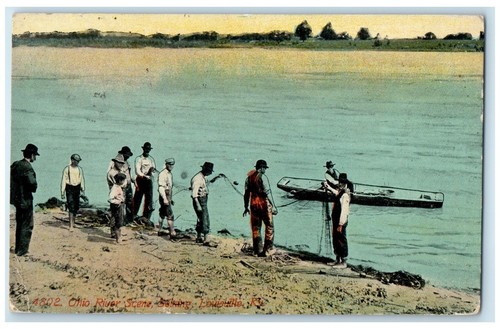 1916 Ohio River Scene Seining Fishermen Louisville Kentucky KY Posted ...