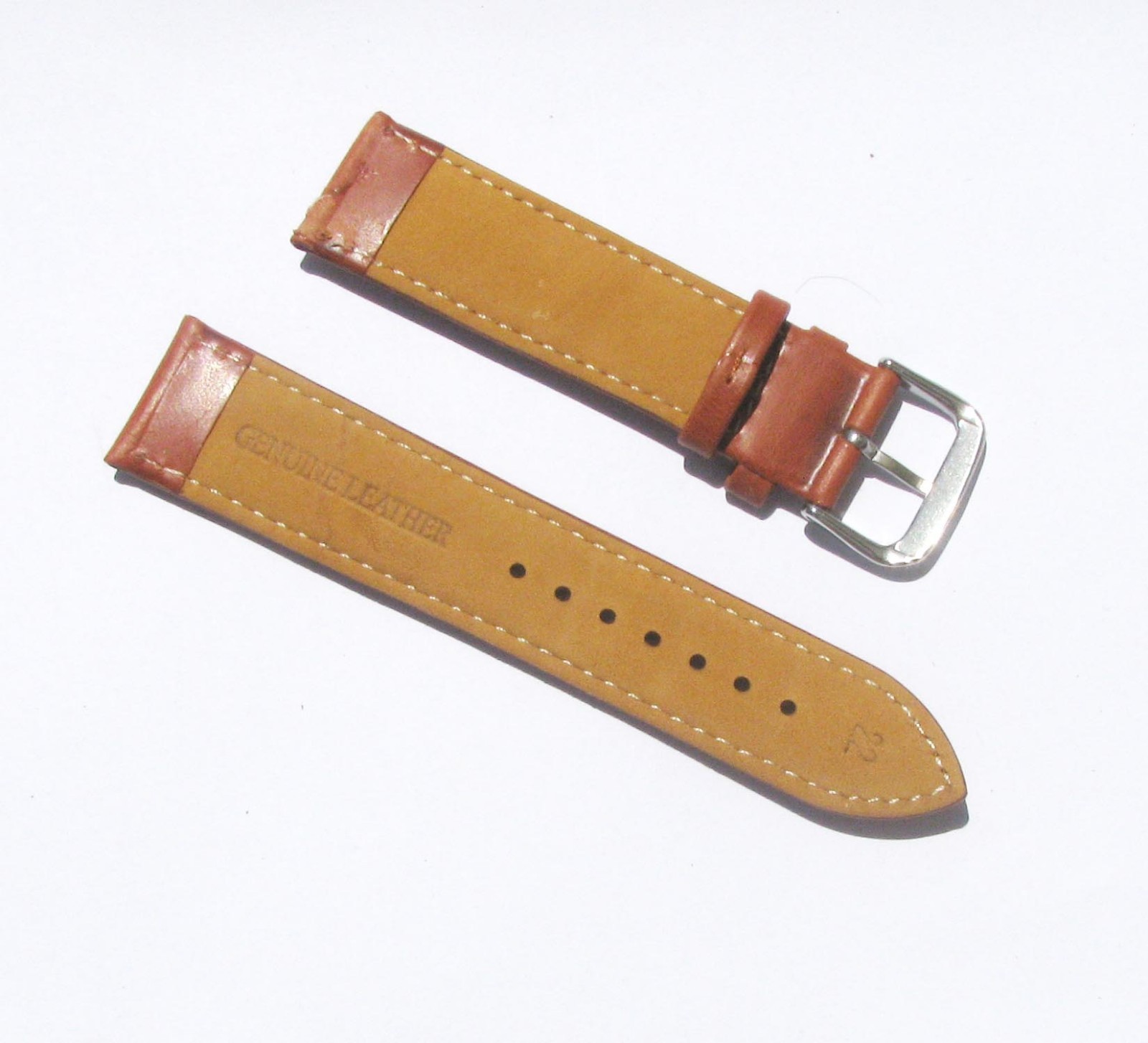 22mm Quality Genuine Leather Padded Dark Tan Watch Band with 2 Spring ...